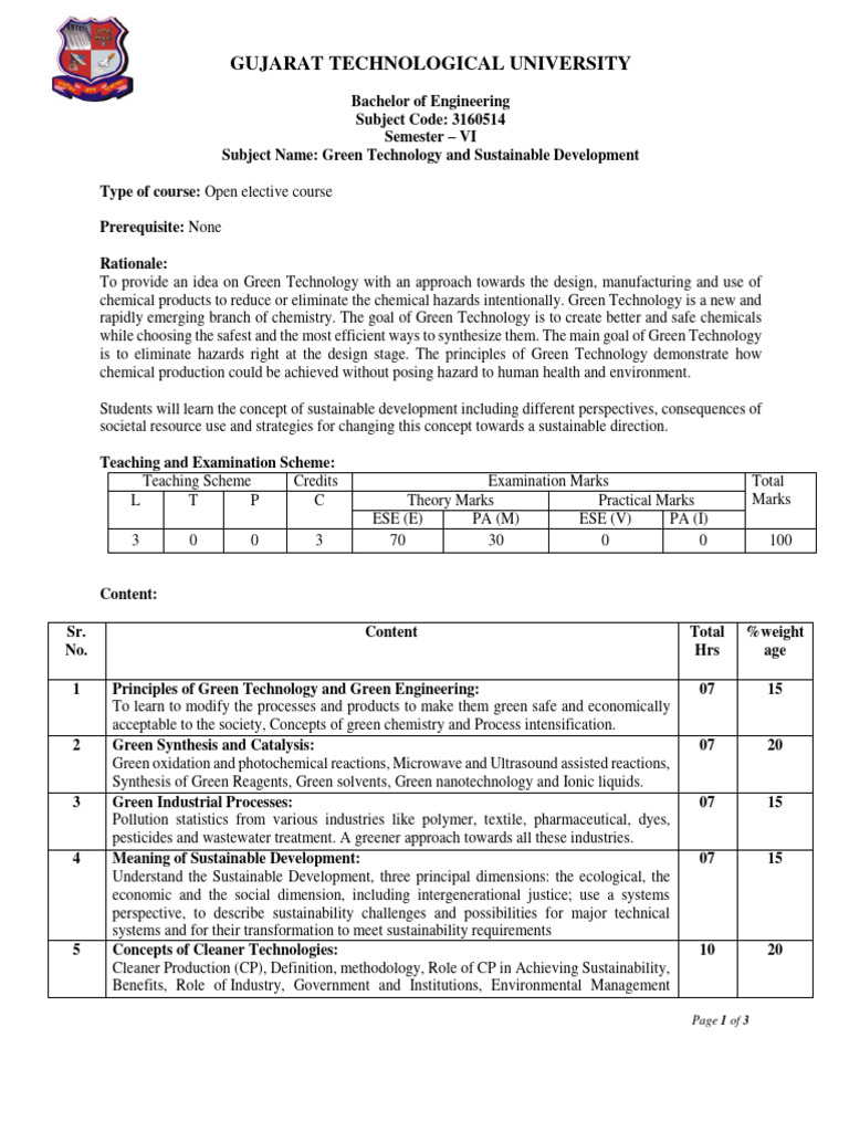 Green Technology and Sustainable Development SYLLABUS | Download Free ...