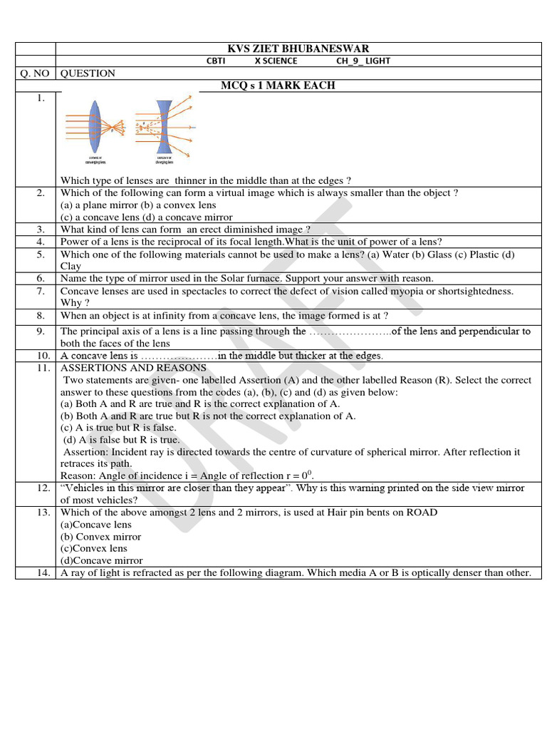 Light Revision Class 10 | PDF | Mirror | Refraction