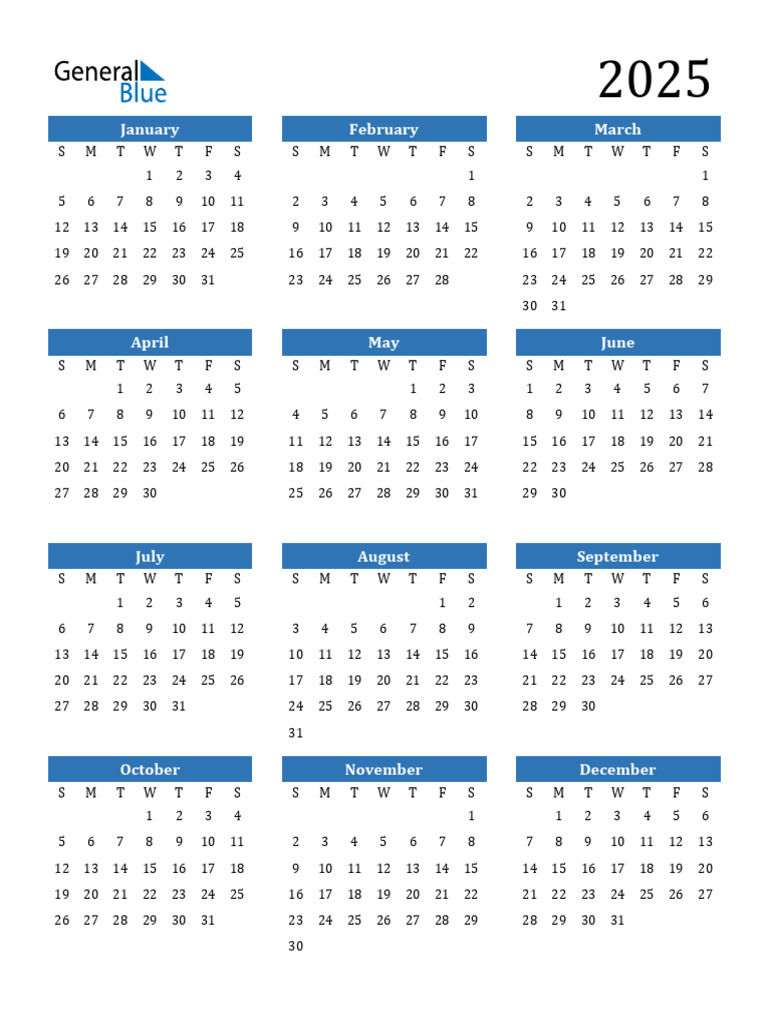 Sundays in 2025 Calendar Overview | PDF