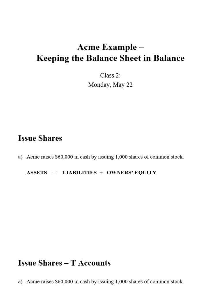 02 Acme Example and T Accounts - Handouts | PDF | Debits And Credits ...
