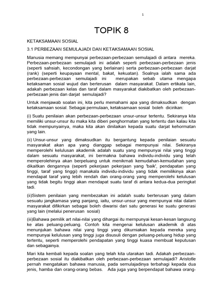 Topik 8 - Kelas Sosial Dan Strasikasi Sosial | PDF