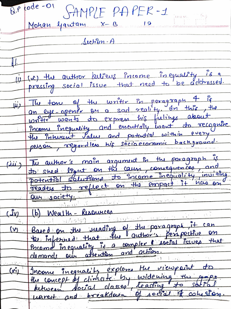 English Sample Paper-1 Answer Sheet | PDF