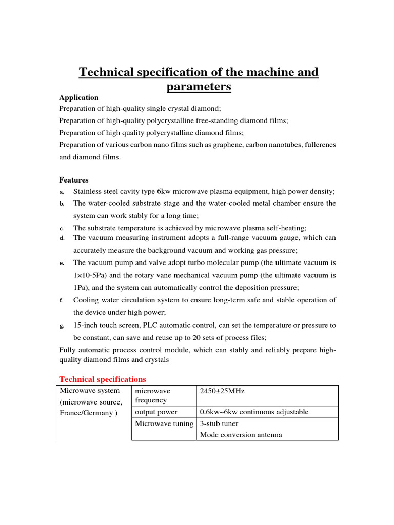 CVD Machine Technical Specifications | PDF | Computers | Technology ...