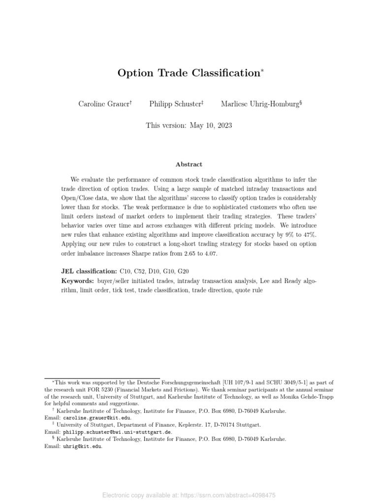 Option Trade Classification | PDF