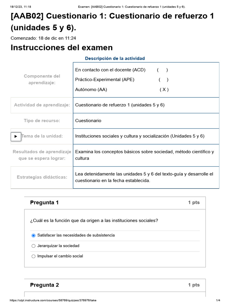 Examen - (AAB02) Cuestionario 1 - Cuestionario de Refuerzo 1 (Unidades ...