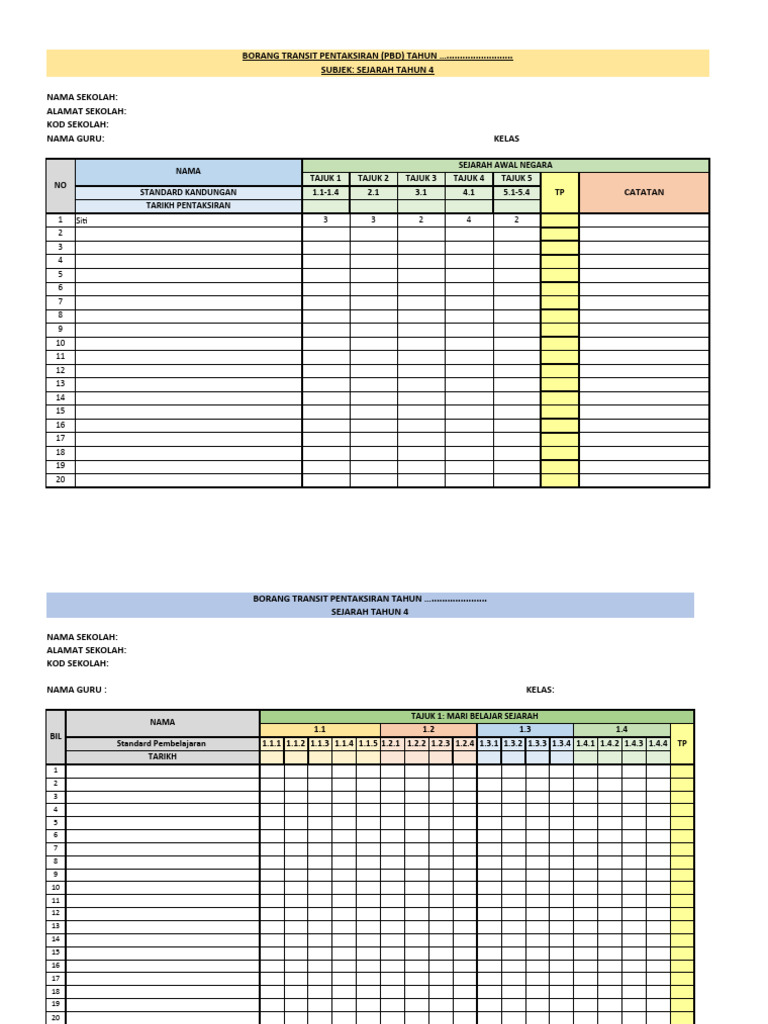REKOD TRANSIT PBD SEJ THN 4 (Version 2) | PDF