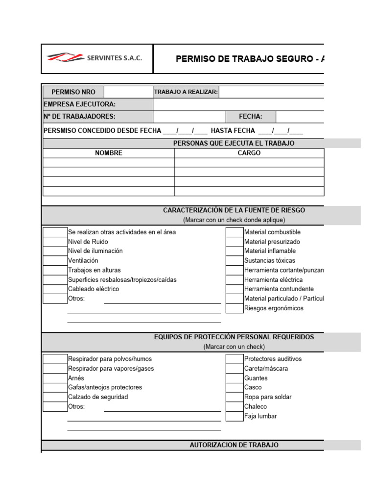 SVT-F-07 Permiso de Trabajo Seguro V - 00 | PDF | Seguridad y salud ocupacional