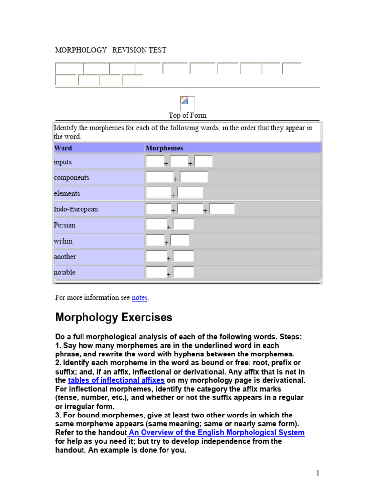 Morphology Revision Test | PDF | Morphology (Linguistics) | Word