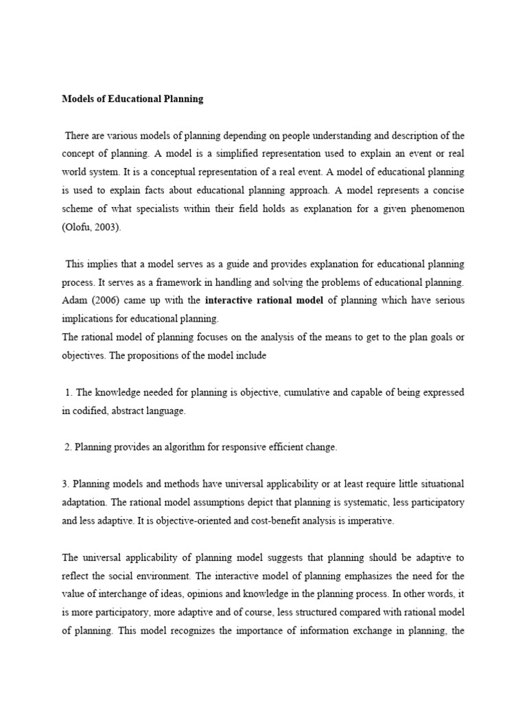 Educational Planning Models Overview | PDF | Conceptual Model ...