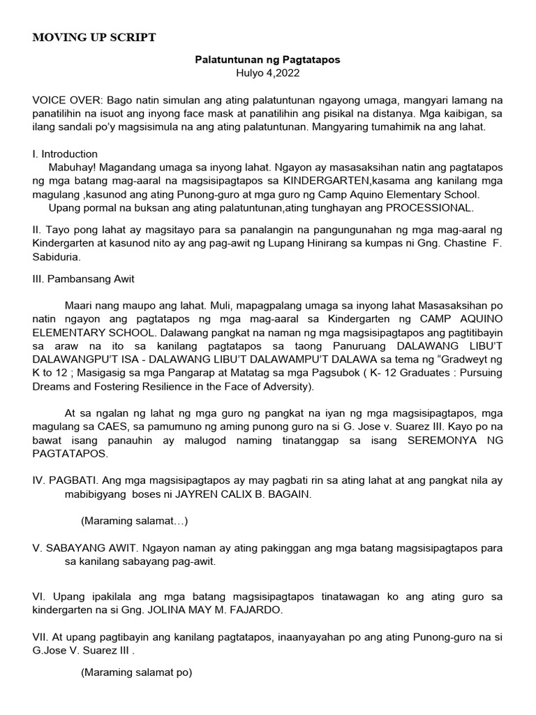 Moving Up Script | PDF