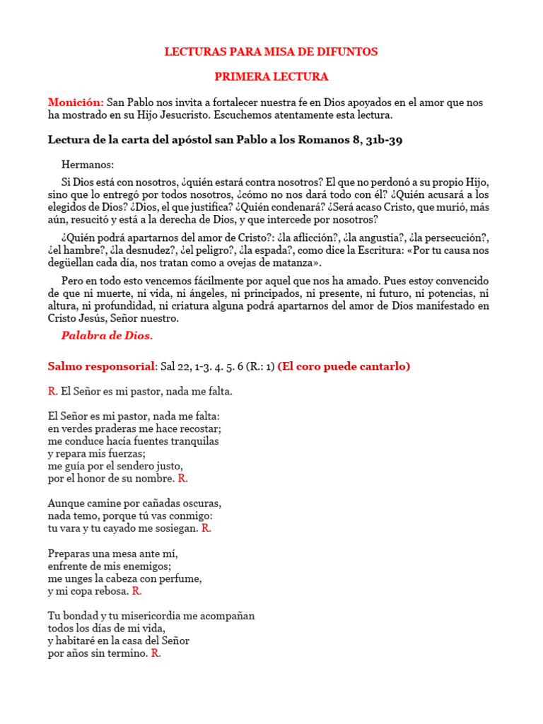 Lecturas Misa de Difunto | PDF | Misa (liturgia) | Jesús