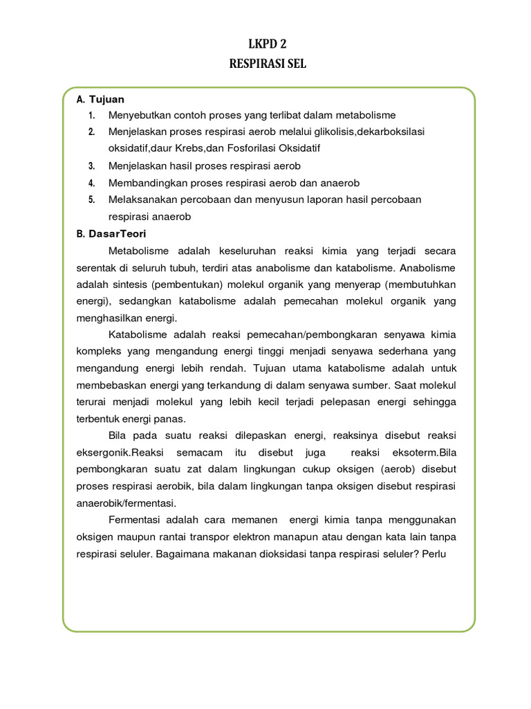 Proses Respirasi Sel: Aerob dan Anaerob | PDF