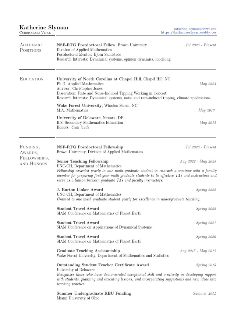 New CV | PDF | Mathematics | University Of North Carolina At Chapel Hill