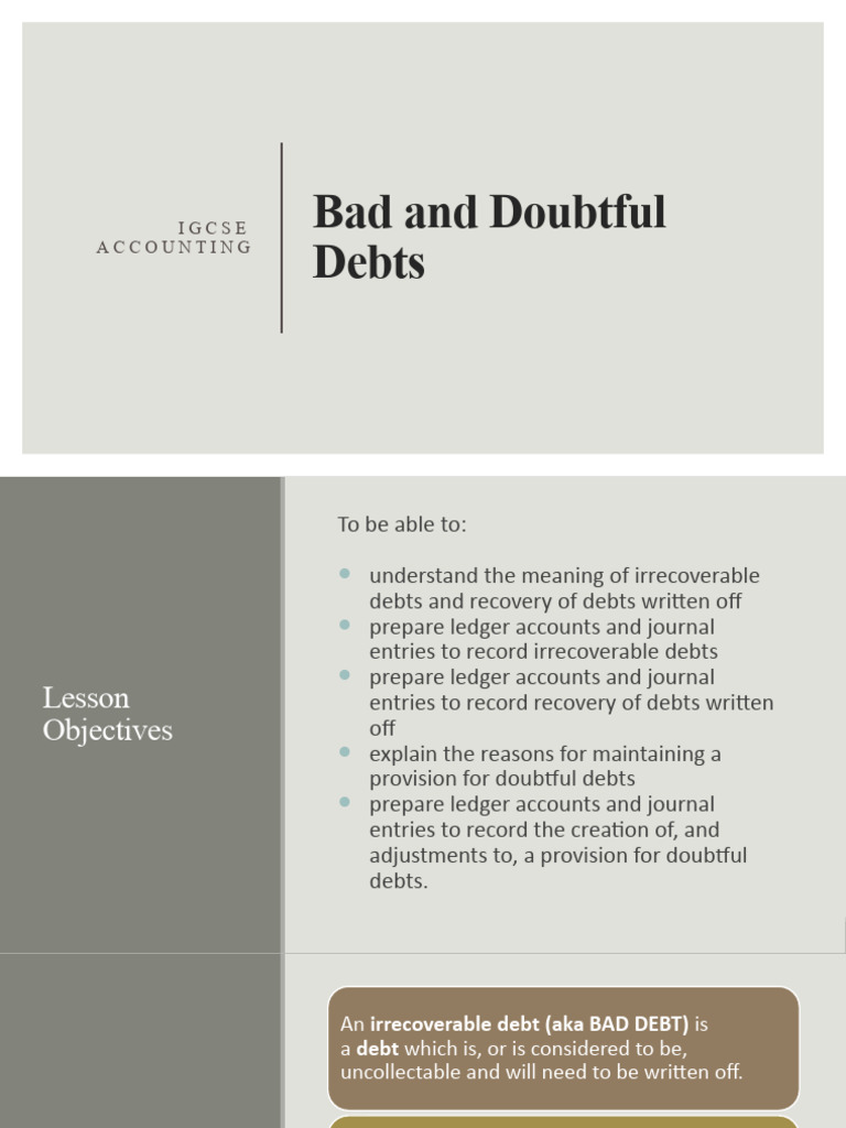 Bad and Doubtful Debts Accounting Guide | PDF | Bad Debt | Debits And ...