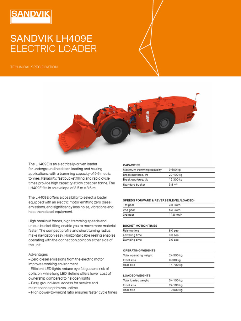 LH409E Electric Loader Specifications | PDF | Steering | Loader (Equipment)