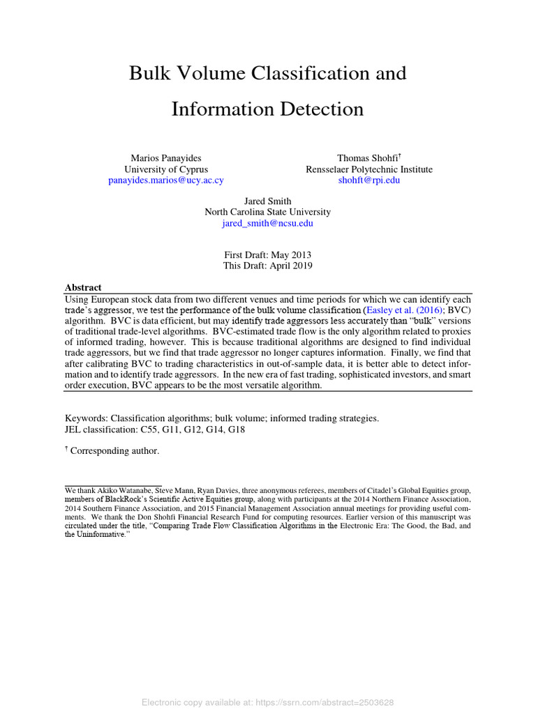 Bulk Volume Classification Performance | PDF | High Frequency Trading ...