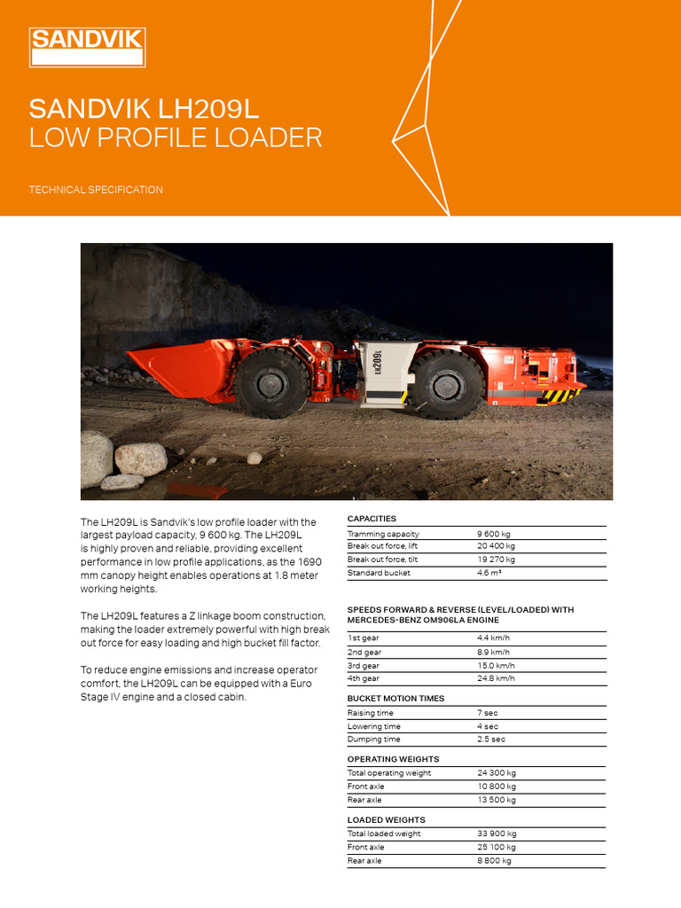 Sandvik LH209L Low Profile Loader Specs | PDF | Truck | Brake