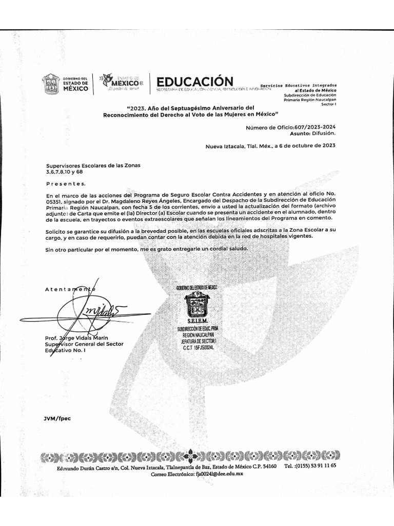 Carta Del Seguro Escolar | PDF