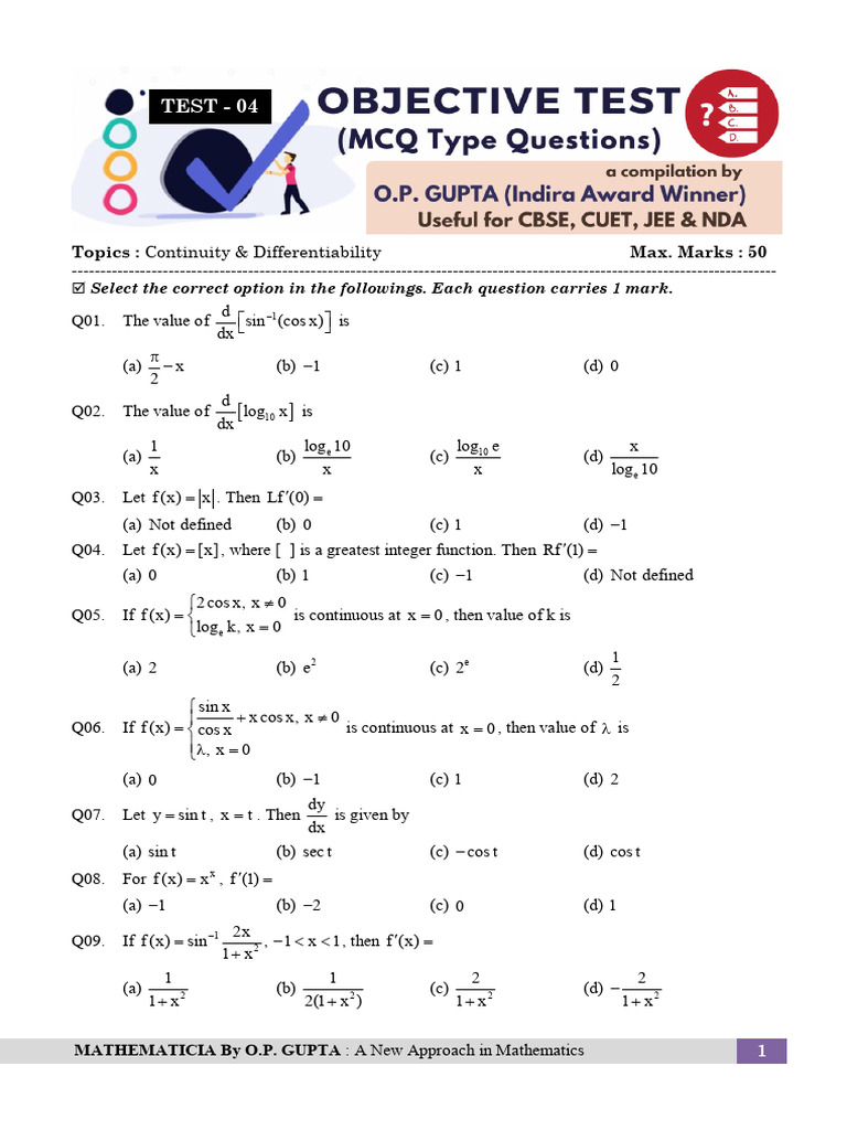4 MCQ Continuity Differentiability | PDF | Function (Mathematics ... 4 MCQ Continuity Differentiability | PDF | Function (Mathematics ...