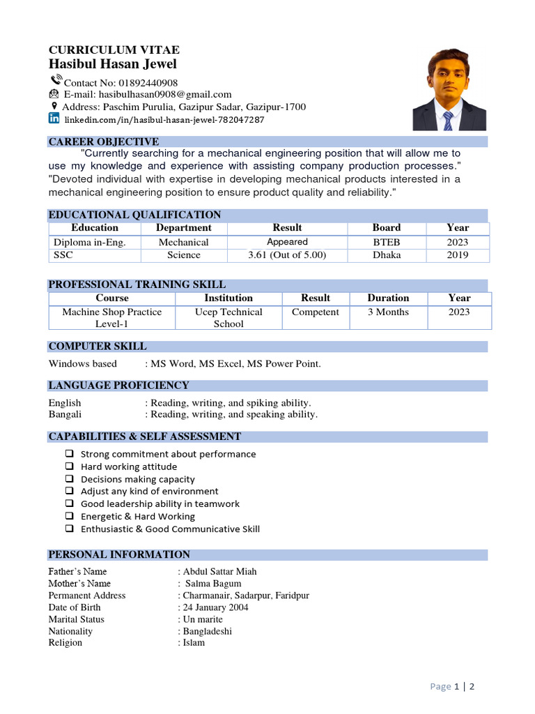 CV of Hasibul Hasan | PDF | Cognition