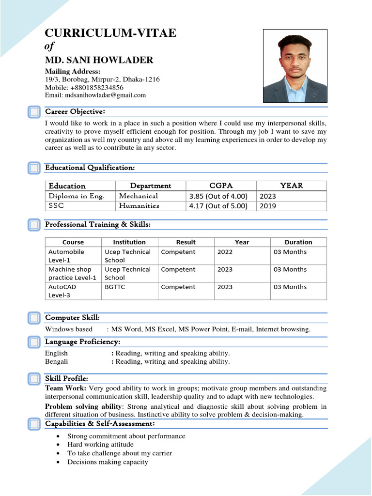 Md. Sani Howlader | PDF | Skill | Leadership