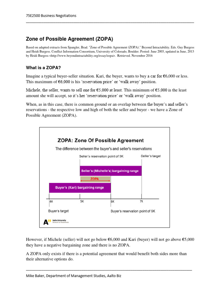 ZOPA Zone of Possible Agreement | PDF