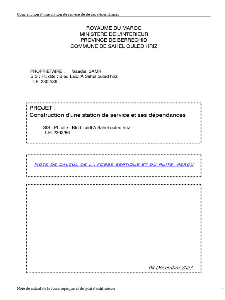 Dimensionnement fosse septique et puit perdu | PDF | Assainissement ...