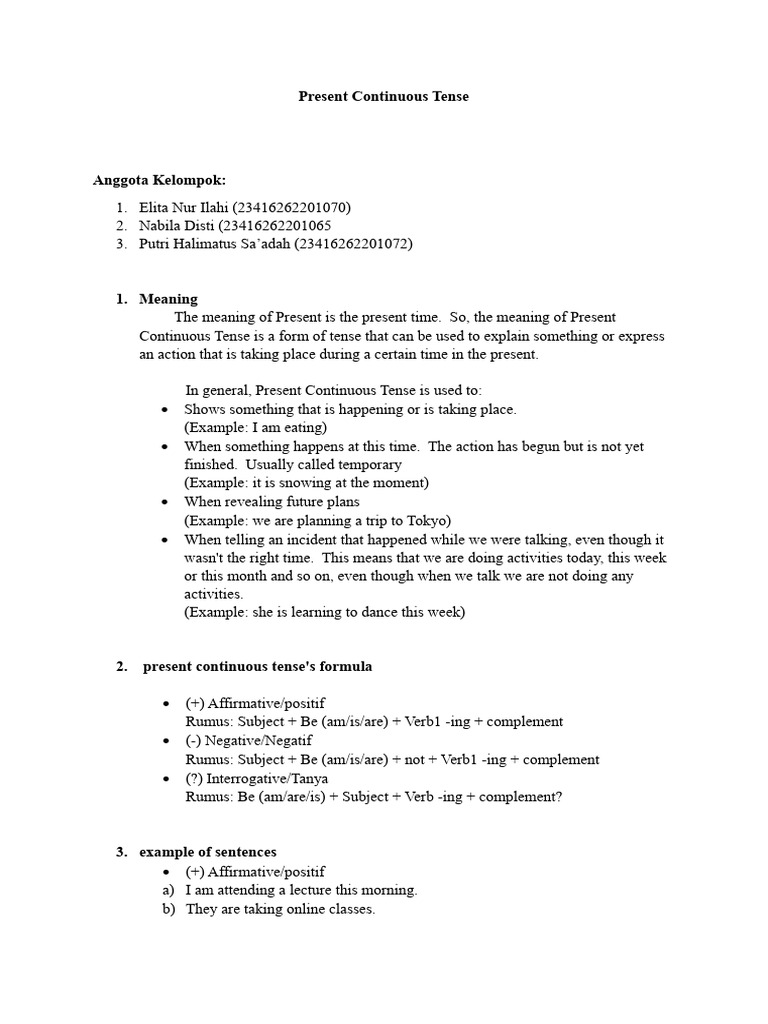 Materi Present Continuous Tense | PDF | Subject (Grammar) | Linguistics