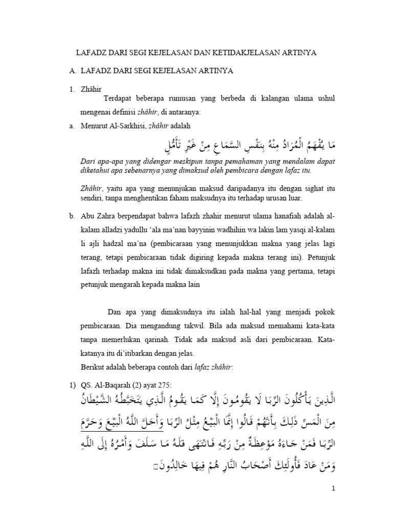 Lafadz Dari Segi Kejelasan Dan Ketidakje | PDF Lafadz Dari Segi Kejelasan Dan Ketidakje | PDF