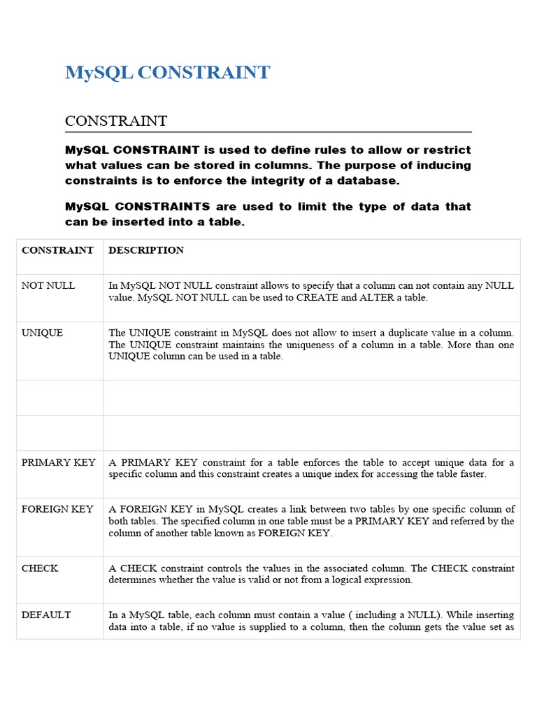 Mysql Constraints Pdf Relational Database Data 4840