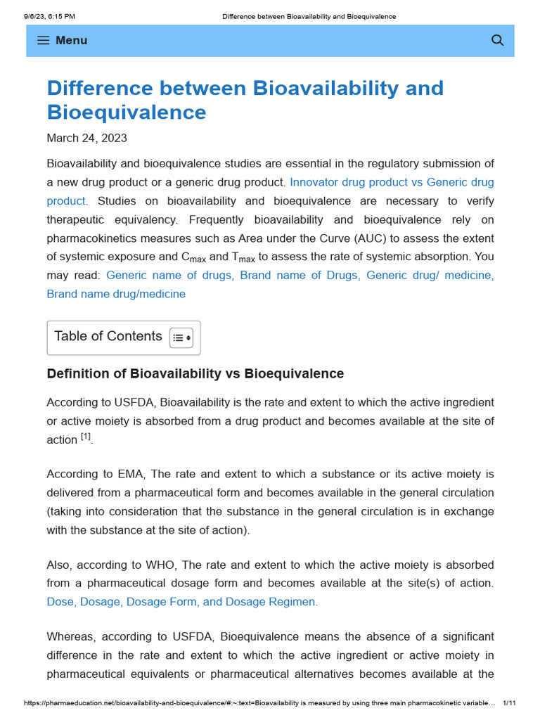Difference Between Bioavailability and Bioequivalence | PDF ... Difference Between Bioavailability and Bioequivalence | PDF ...