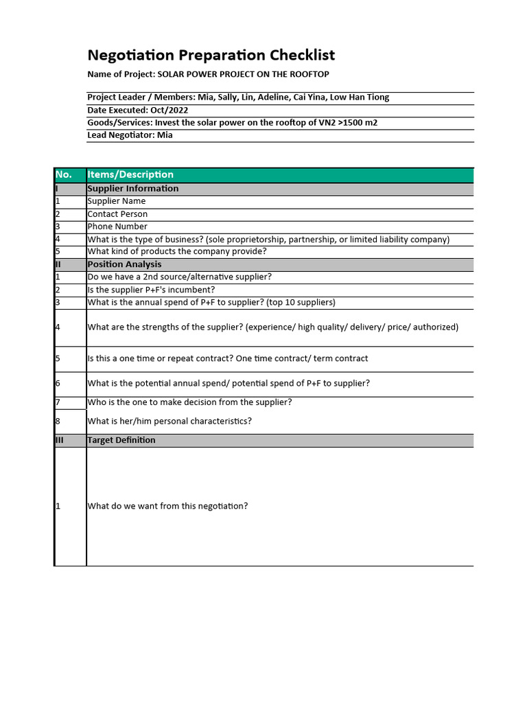 Negotiation Checklist | PDF | Economies | Business