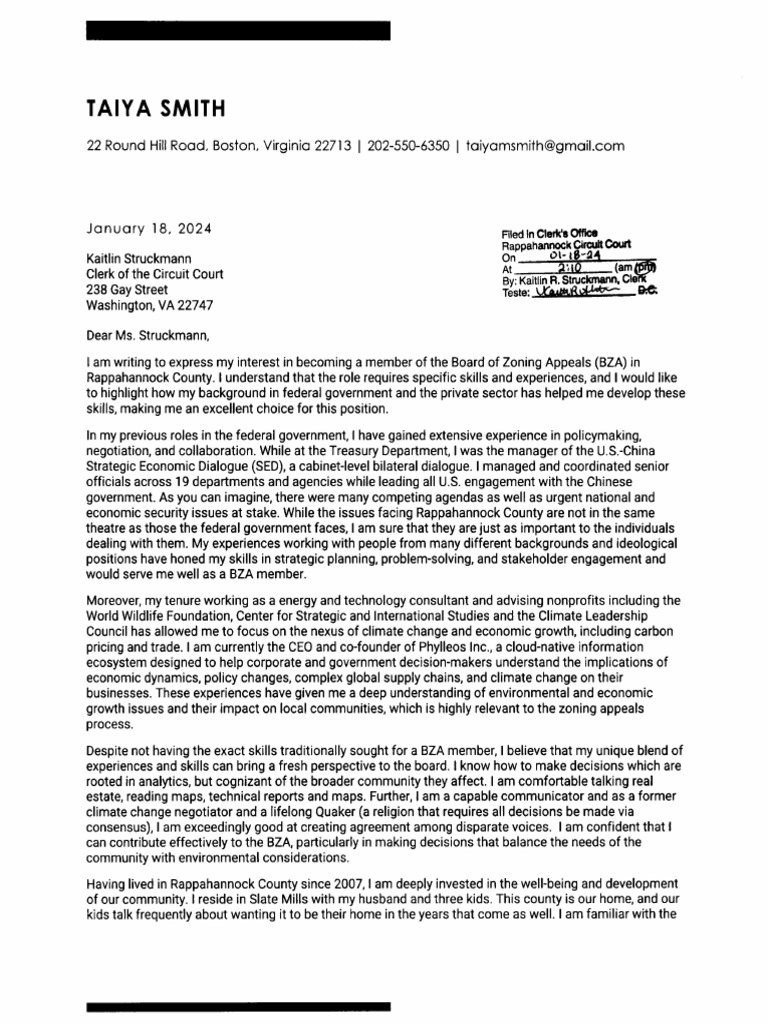 Rapp BZA Appointment Application - Taiya A Smith | PDF