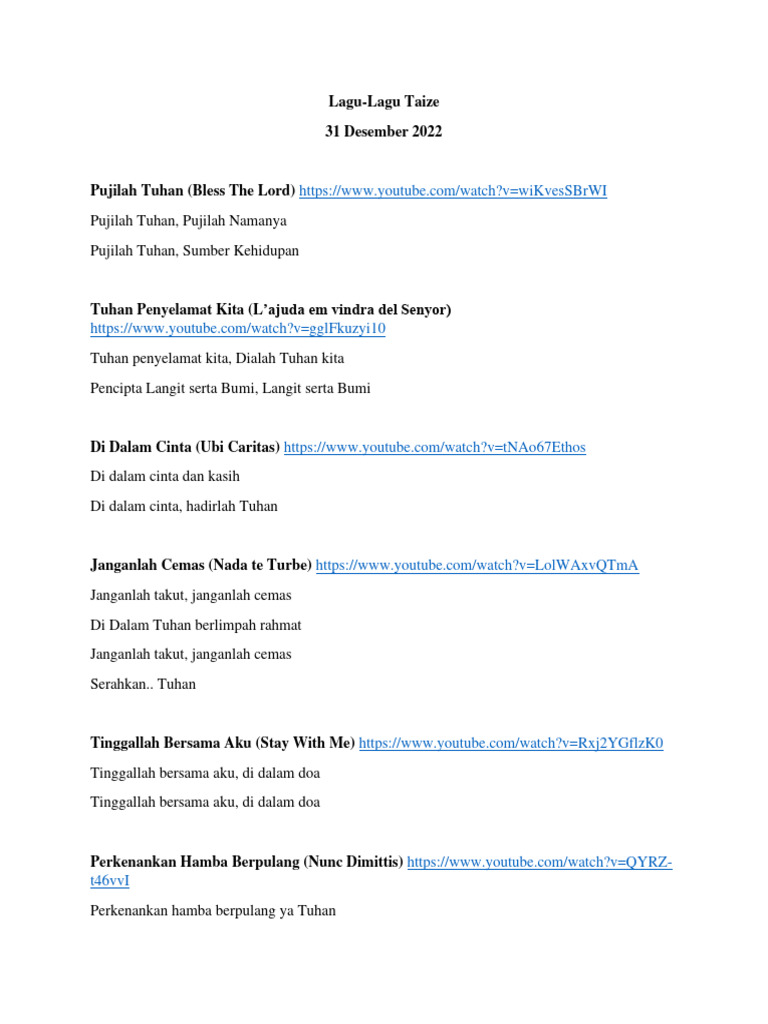 Lagu Taize - 31 Des 22 | PDF