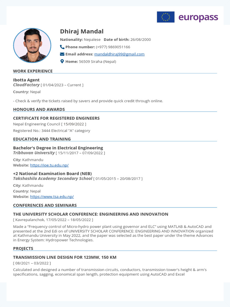 Europass CV DM | PDF | Electric Power Transmission | Power Station