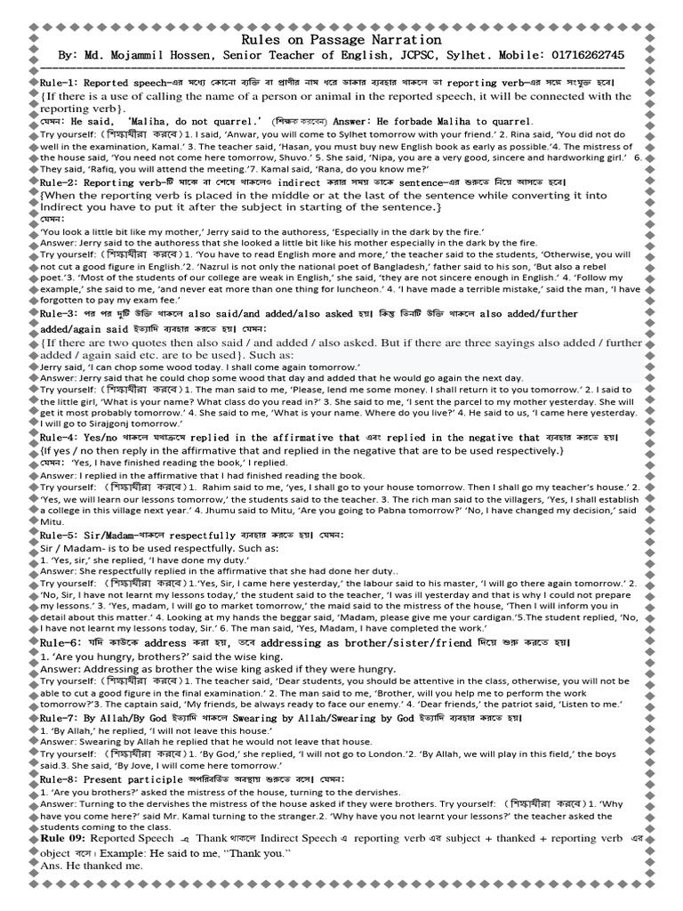 Rules On Passage Narration | PDF | Verb | Grammar