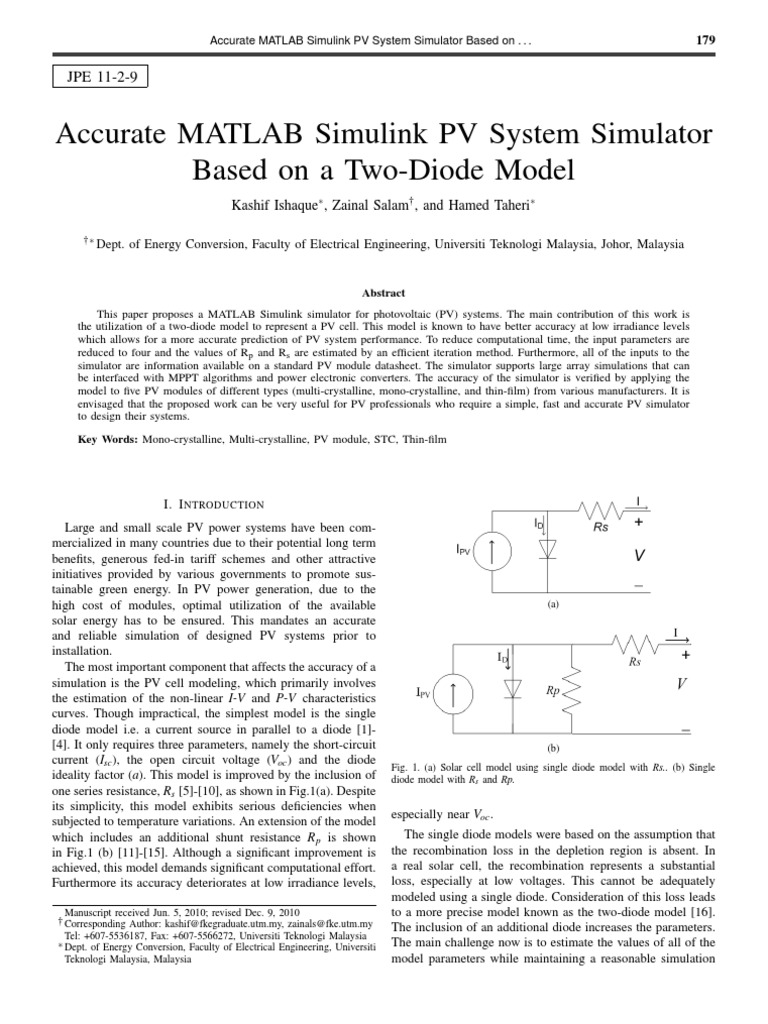 Accurate MATLAB Simulink PV System Simulator Based On A Two-Diode Model | PDF | Photovoltaics ...