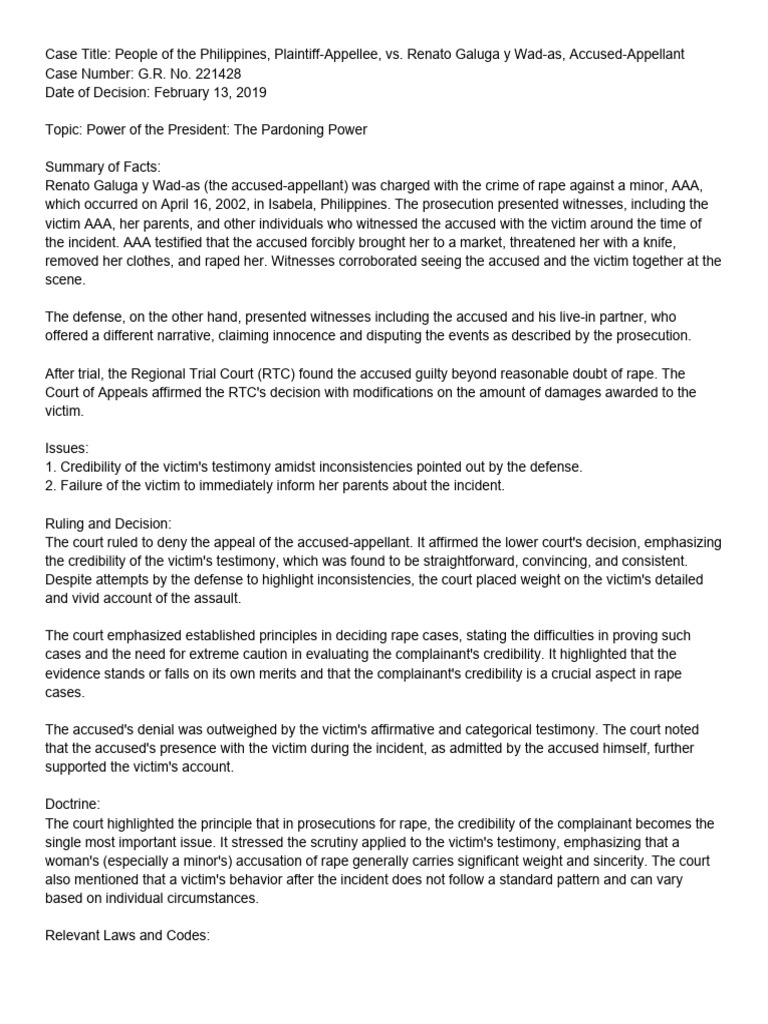 G.R. No. 221428 Topic - Power of The President - The Pardoning Power ...