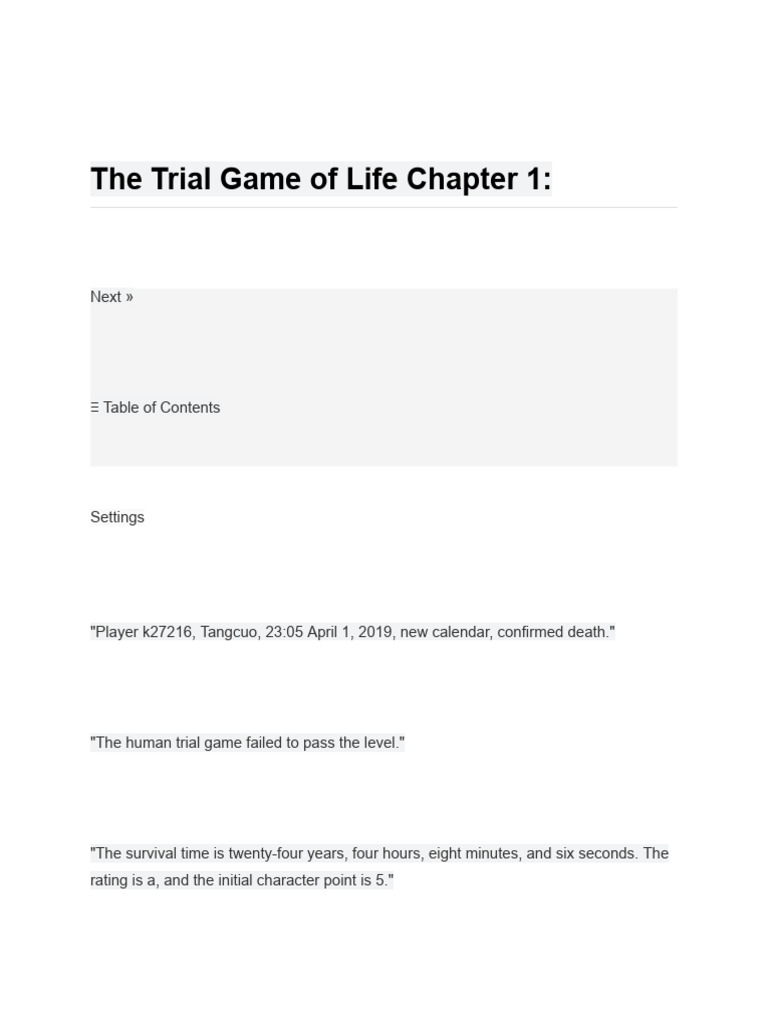 The Trial Game of Life: Chapter 1 | PDF | Art | Poetry