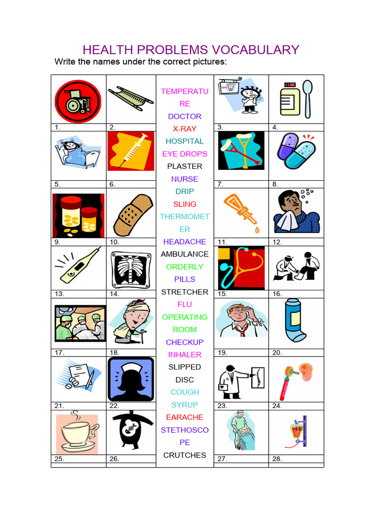 Health Problems Vocabulary Practice | PDF