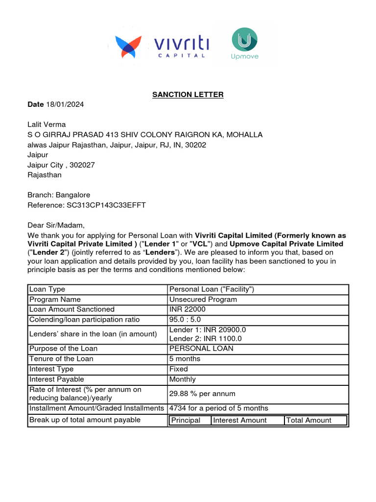 Loan Sanction Letter C33EFFT | PDF | Loans | Interest