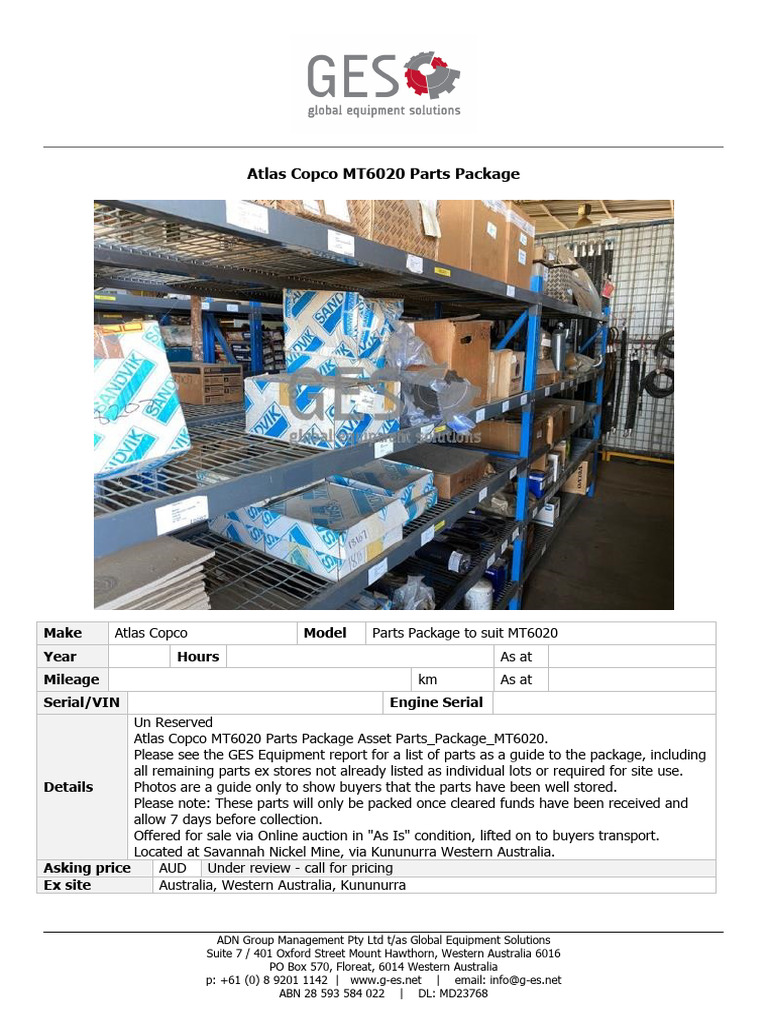 GES Equipment Report MT6020 Parts Package Guide | PDF | Valve | Axle