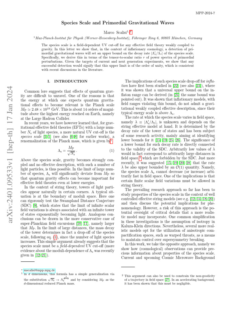 Species Scale and Primordial Gravitational Waves | PDF | Inflation (Cosmology) | String Theory