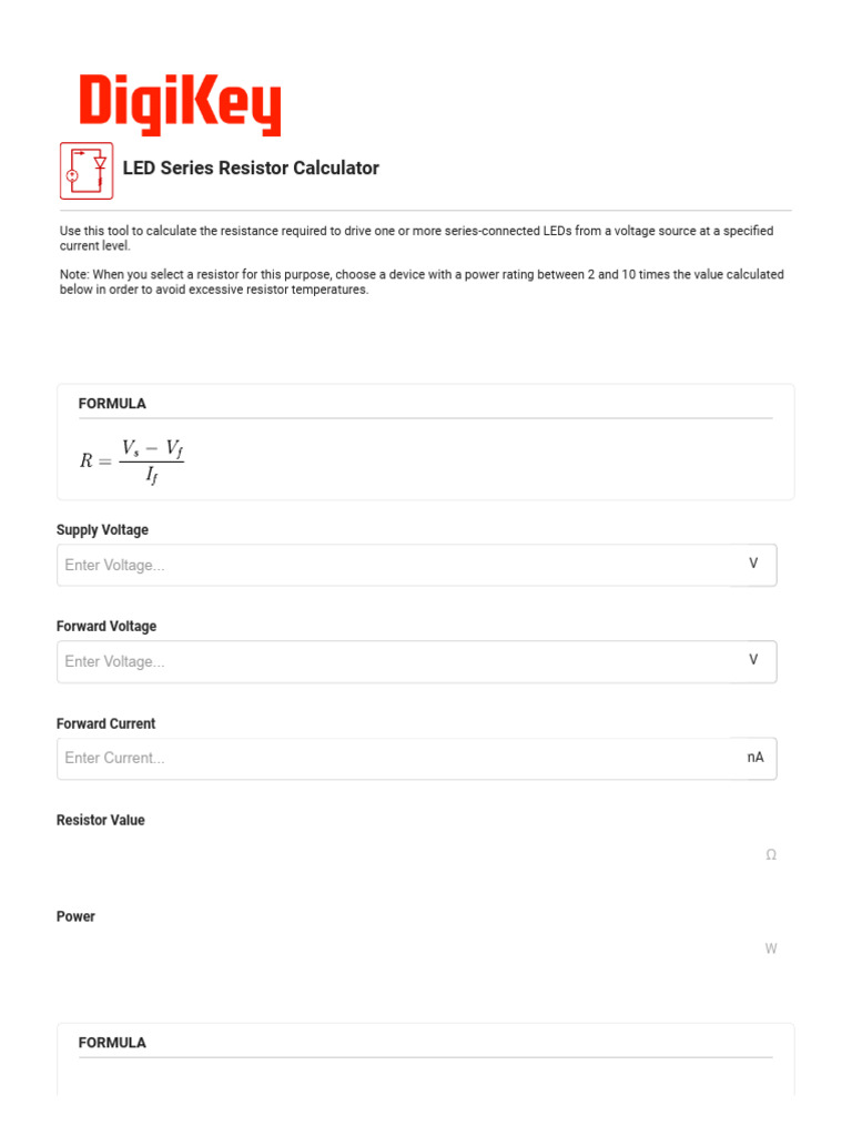 LED Series Resistor Calculator - DigiKey Electronics | PDF
