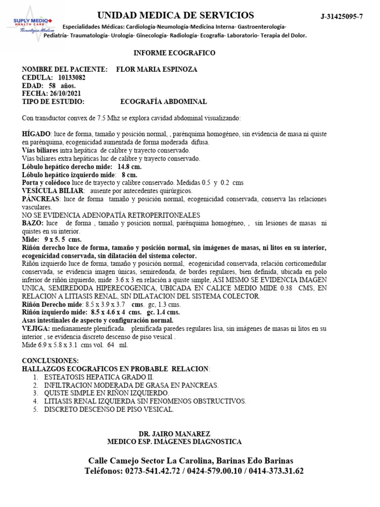Ecograma Abdominal Estenosis de Vias Biliares | PDF | Ultrasonido ...