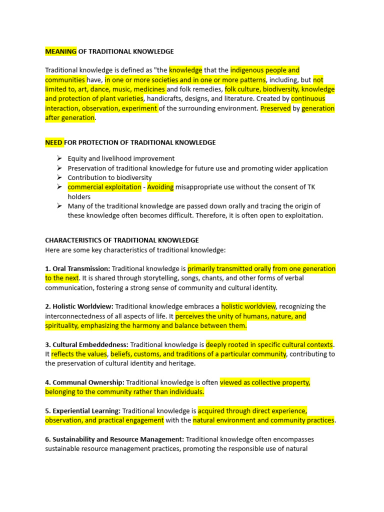 Meaning of Traditional Knowledge | PDF | Traditional Knowledge | Knowledge