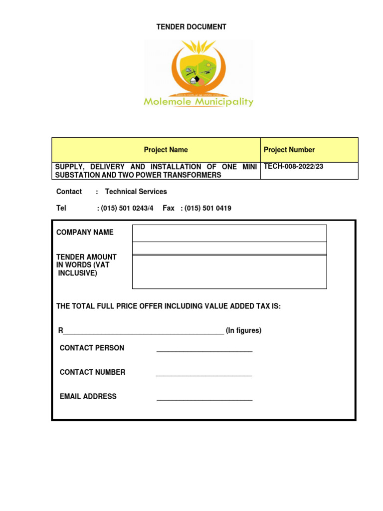 Tender Document For Supply Delivery and Installation Mini Substation ...