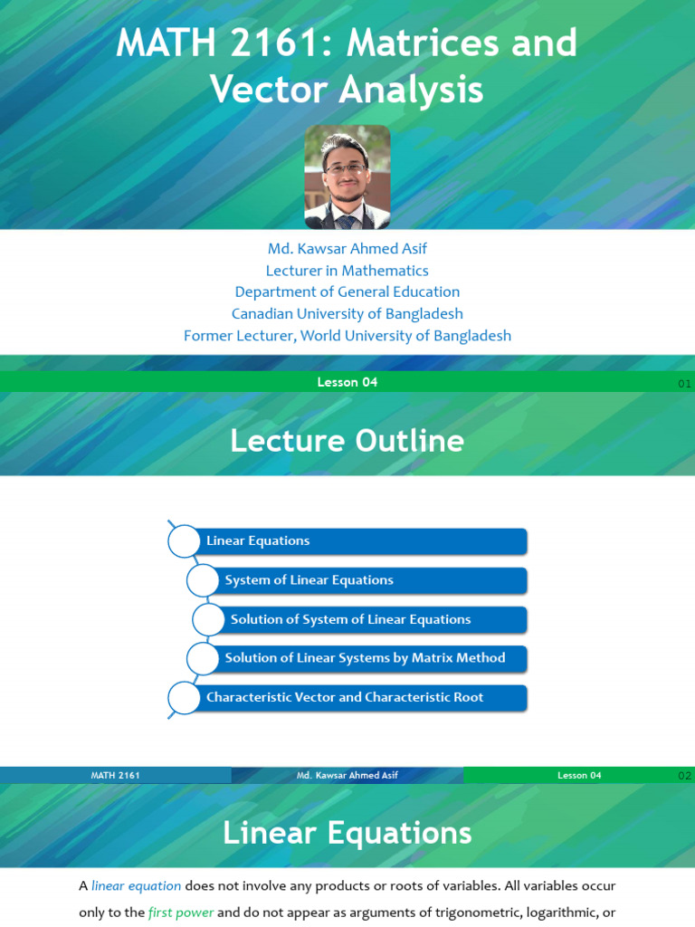 04 Matrices and Vector Analysis (Lesson 04) | PDF