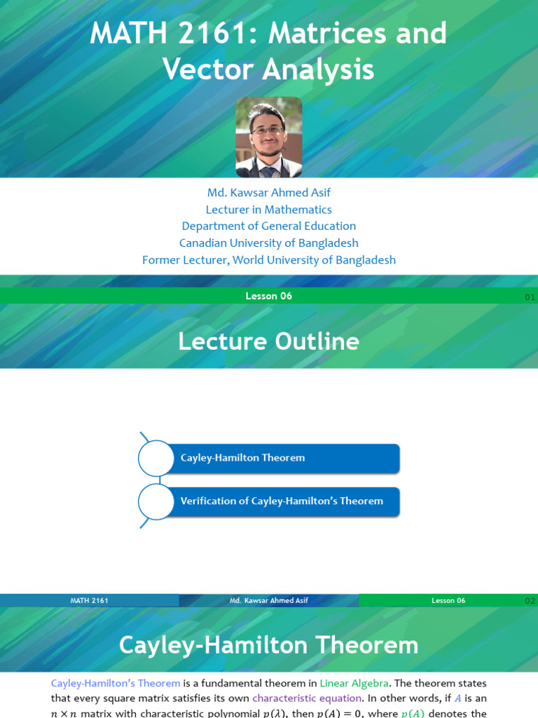 06 Matrices and Vector Analysis (Lesson 06) | PDF | Matrix (Mathematics) | Applied Mathematics