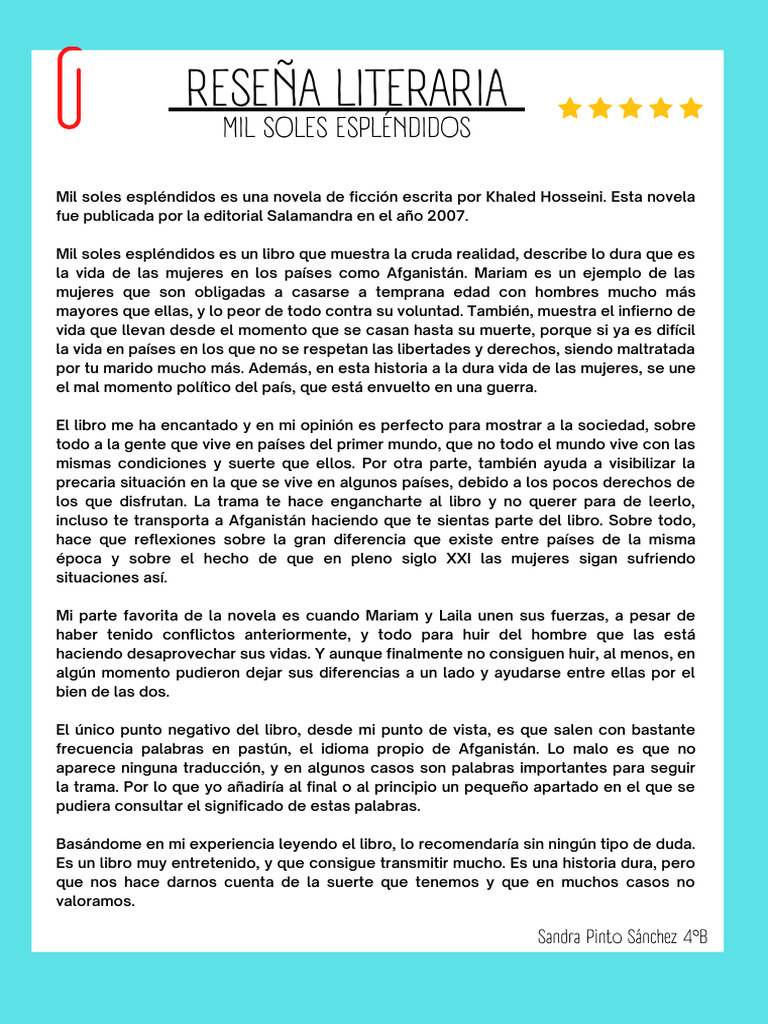 Reseña de "Mil soles espléndidos" | PDF | Novelas